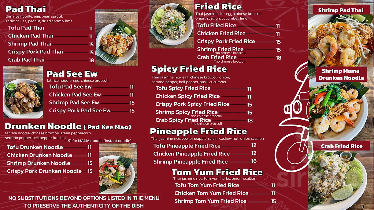 Tuk Tuk Thai Street Food menu in Santa Ana, California, USA