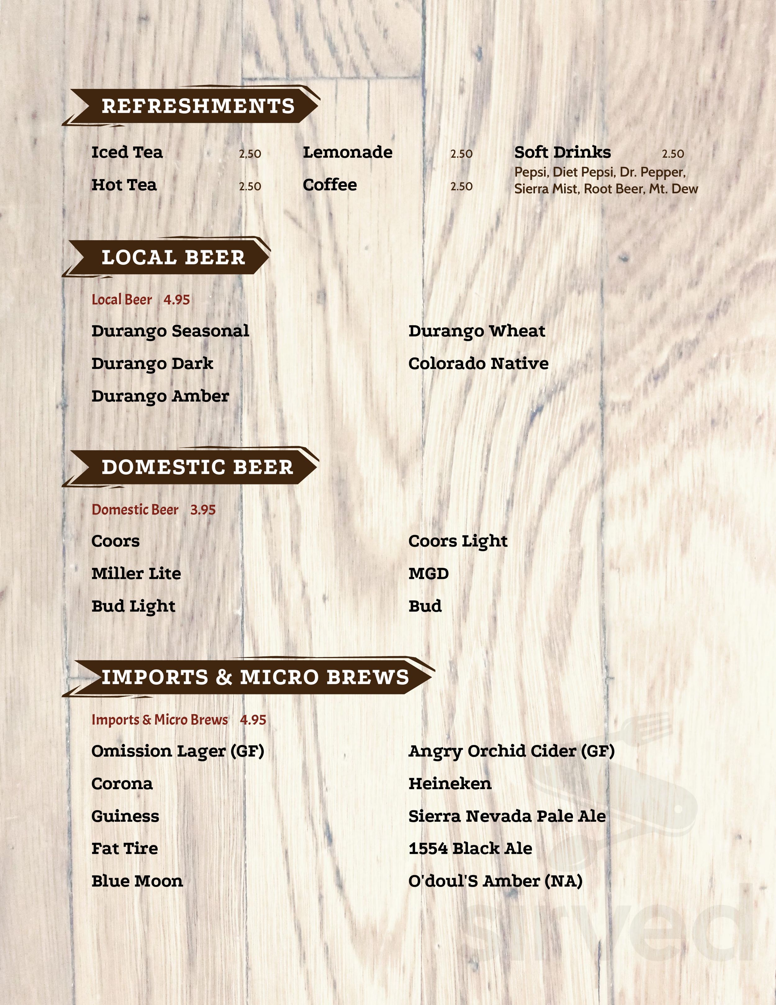 Shiloh Steak House menu in Cortez, Colorado, USA