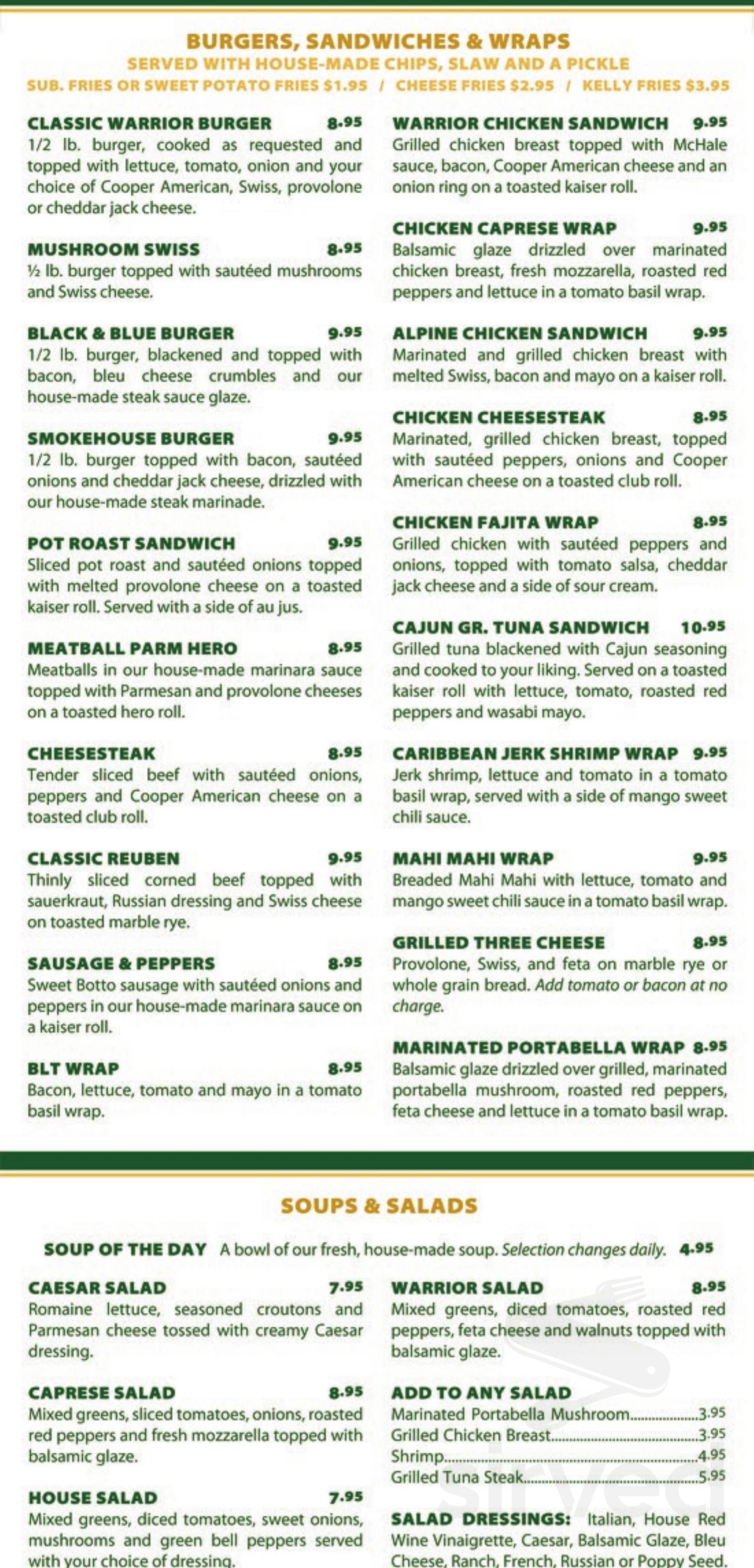 Menu - Stroudsburg PA's The Warrior Grill | Sirved