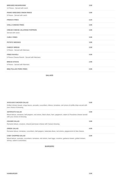 Palm Pizza menu in Las Vegas, Nevada, USA