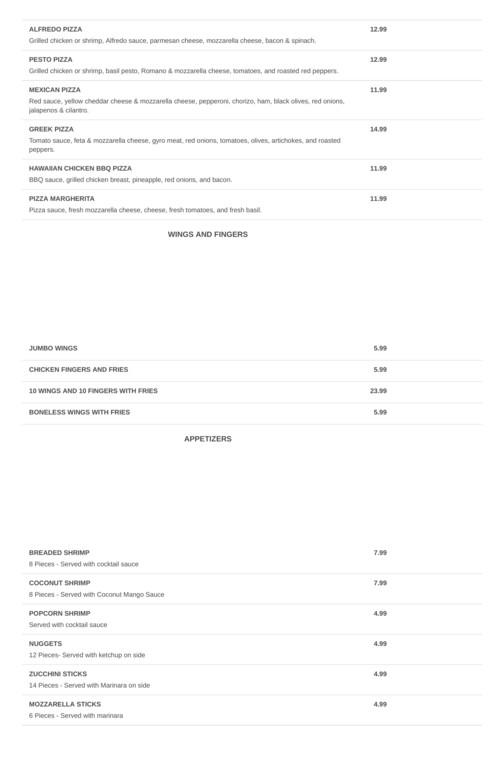 Palm Pizza menu in Las Vegas, Nevada, USA