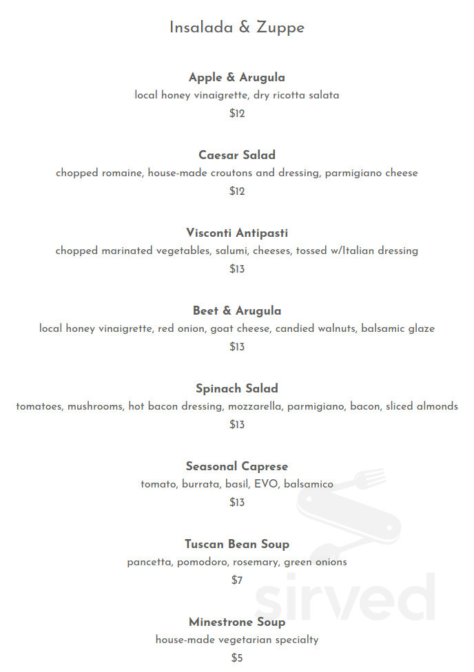 Visconti's Italian Restaurant menu in Wenatchee, Washington, USA