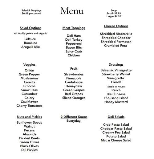 Sweet Kayle Soup & Salad Bar menu in Bolivar, Missouri, USA