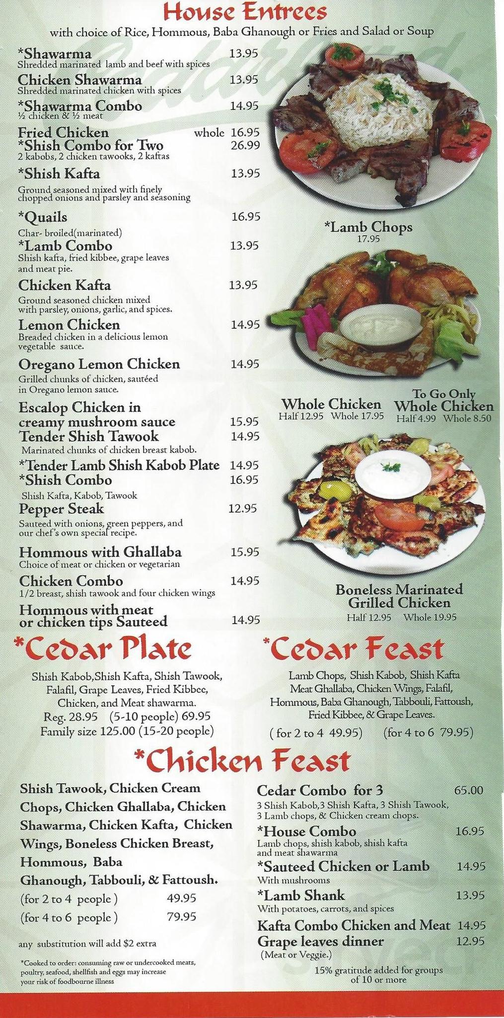Cedarland Restaurant menu in Dearborn, Michigan, USA