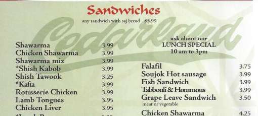 Menu for Cedarland Restaurant in Dearborn, MI | Sirved