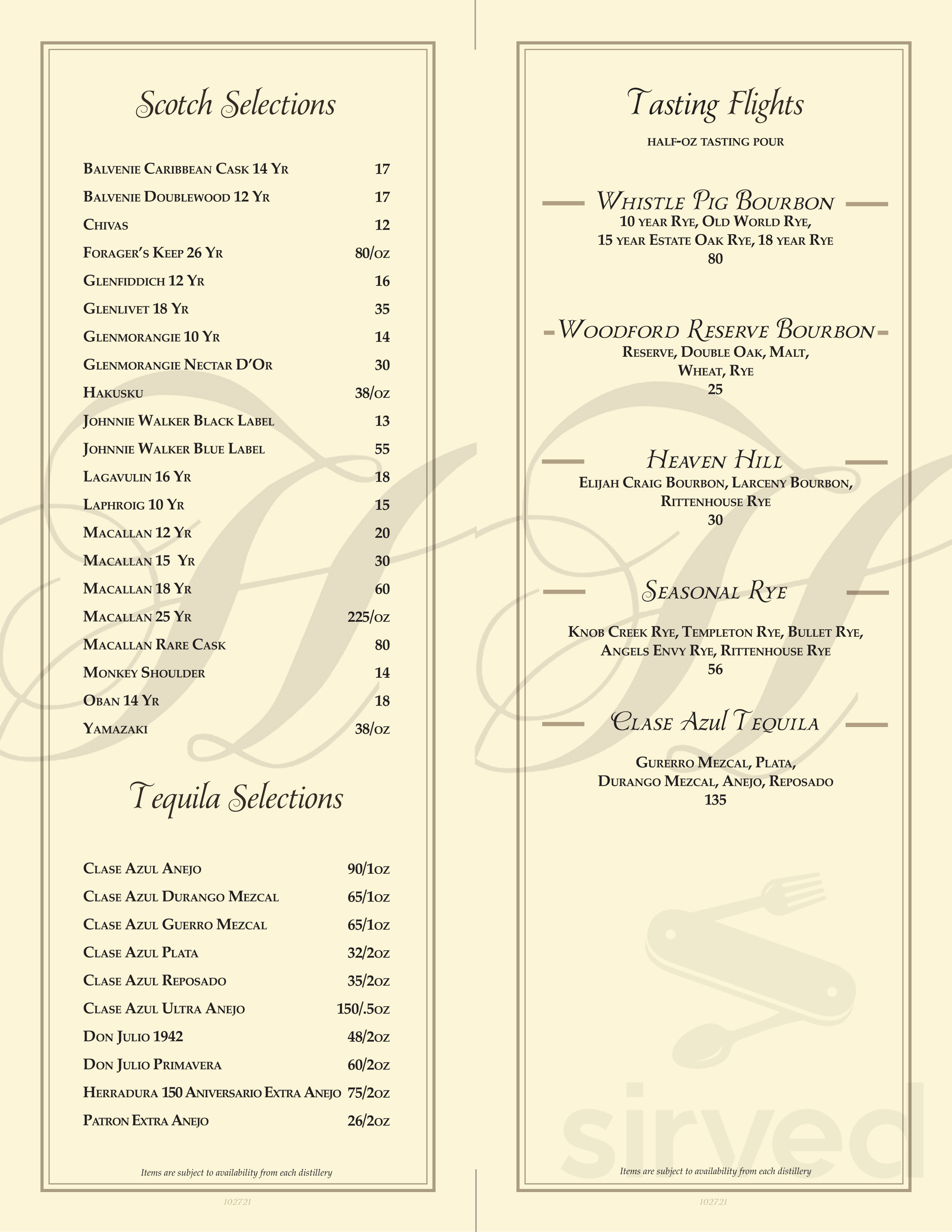 Halls Chophouse Greenville menu in Greenville, South Carolina, USA