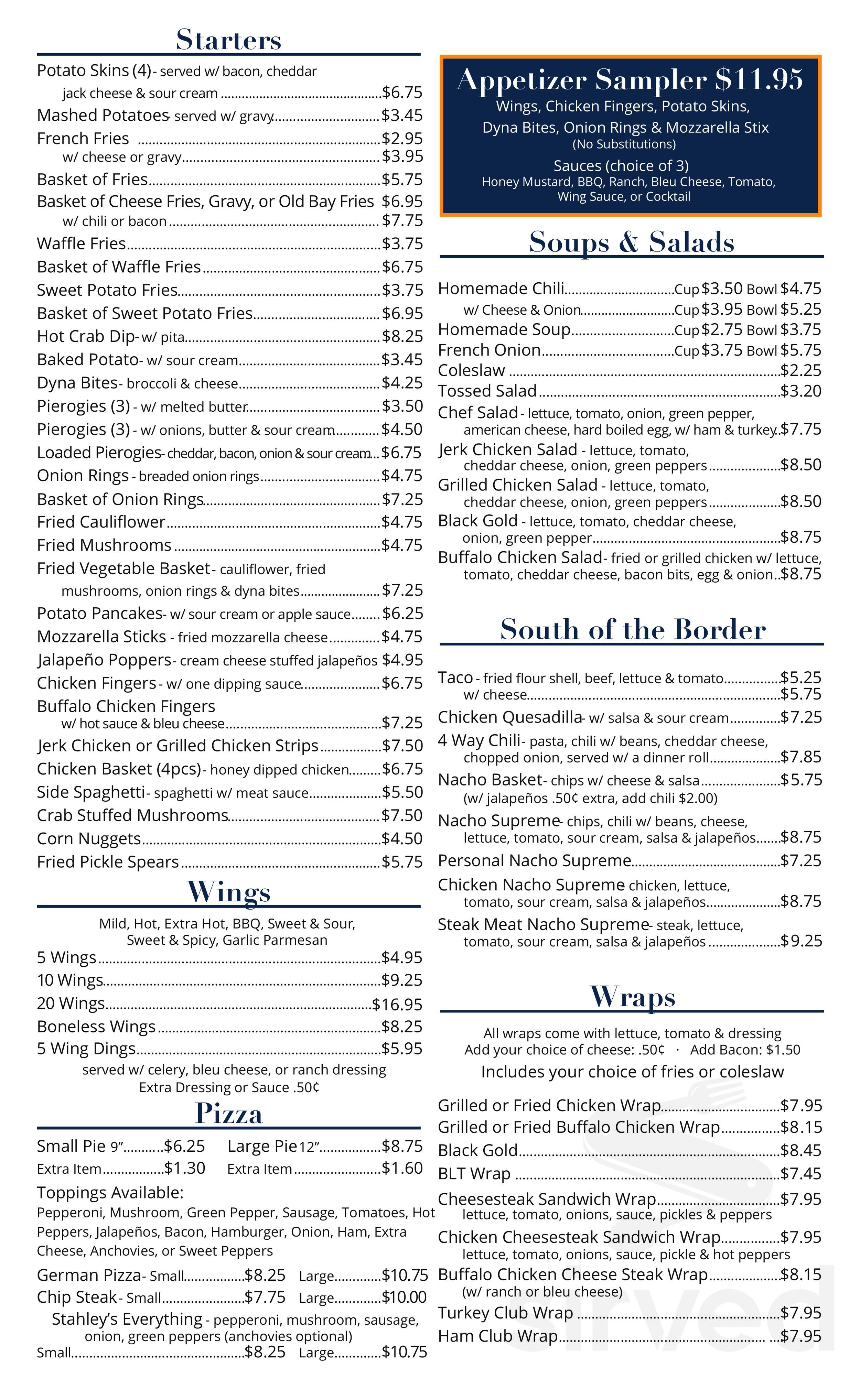 Menu for Stahley's Cellarette in Allentown, PA | Sirved