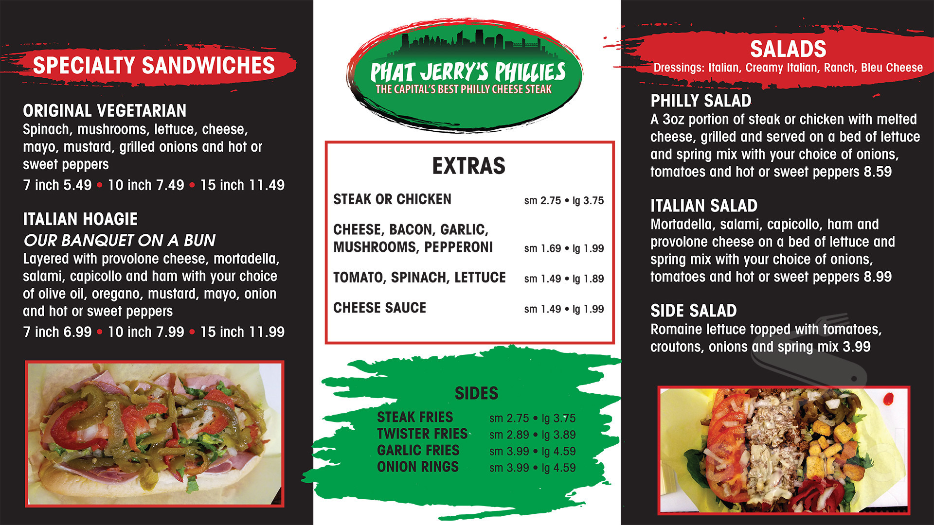 Phat Jerry's Phillies menu in Sacramento, California, USA