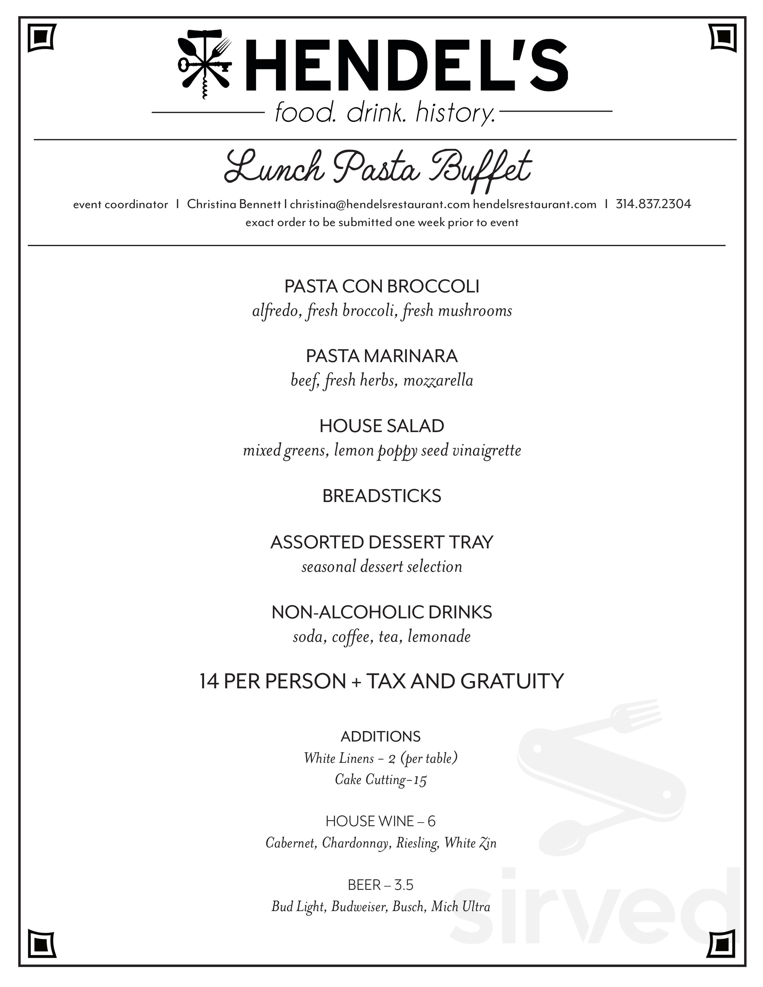 Hendel's menu in Florissant, Missouri, USA