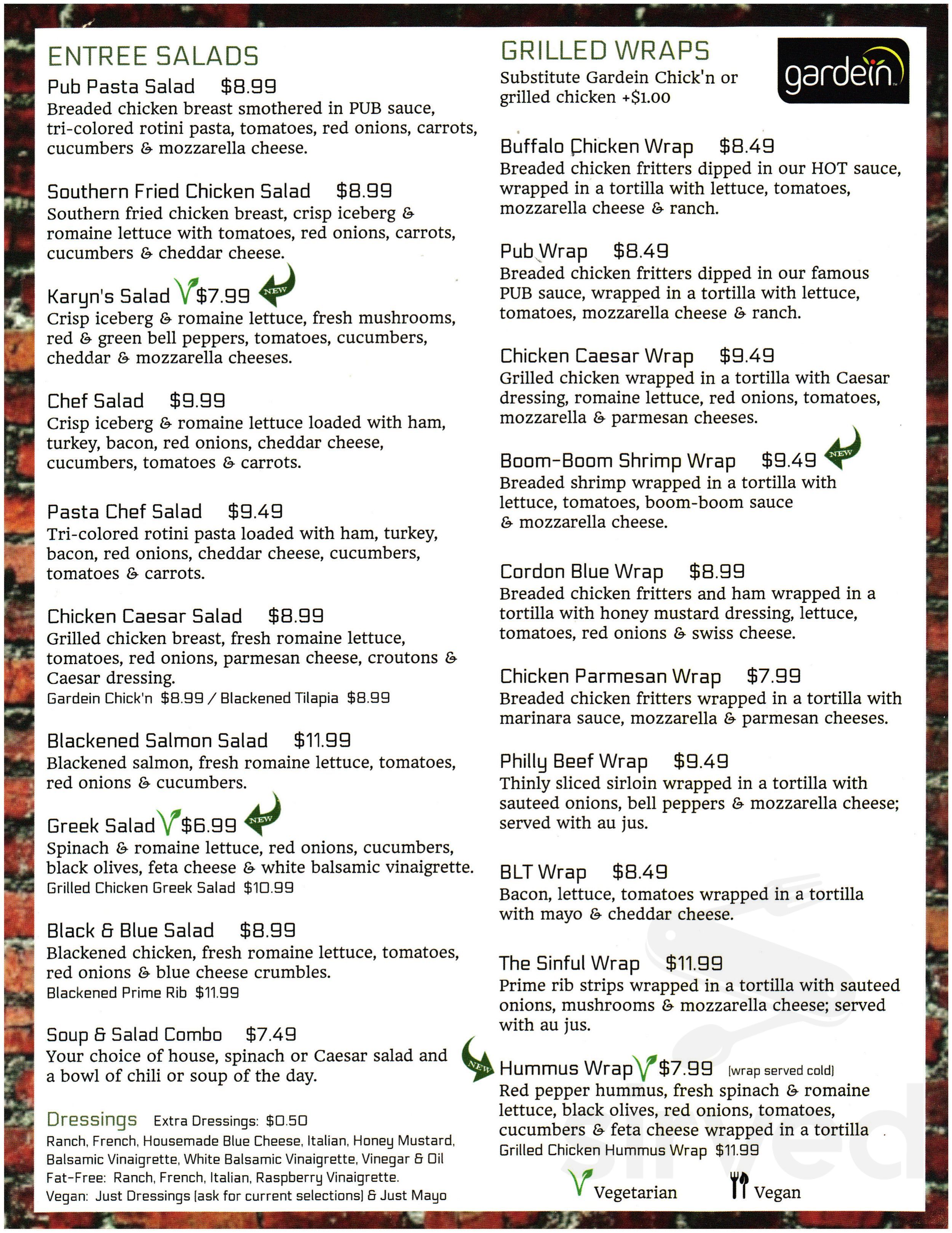 Legacy Pub menu in Lafayette, Indiana, USA