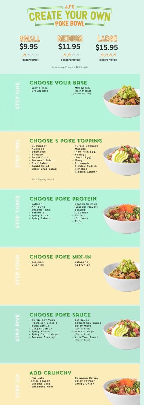 JJ'S Poke menu in Minneapolis, Minnesota, USA