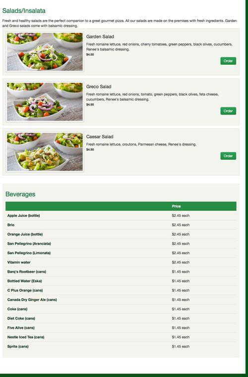 Pizzaiolo menu in Toronto, Ontario, Canada