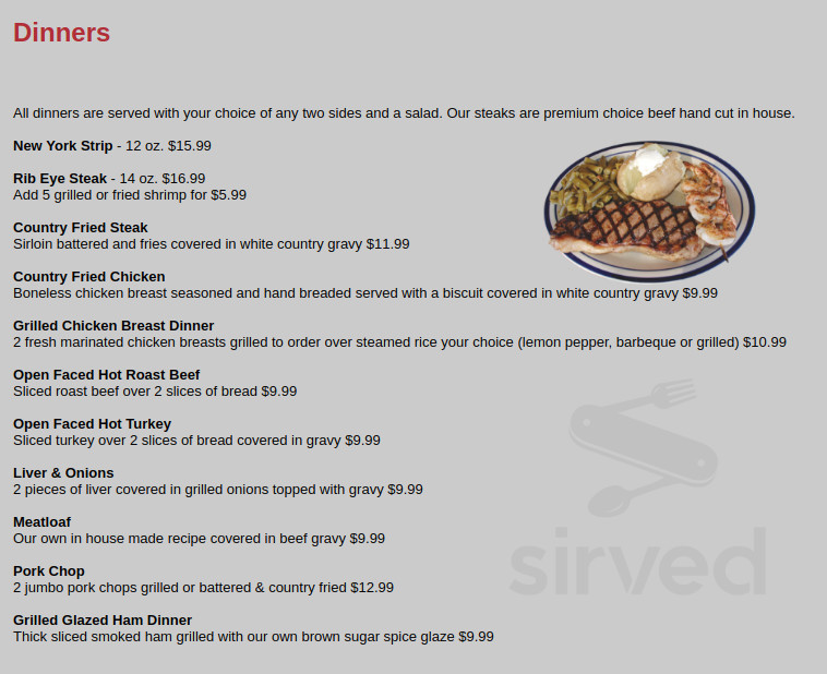 Marie's Diner menu in La Plata, Maryland, USA