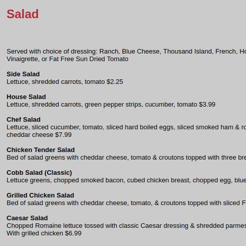 Marie's Diner menu in La Plata, Maryland, USA