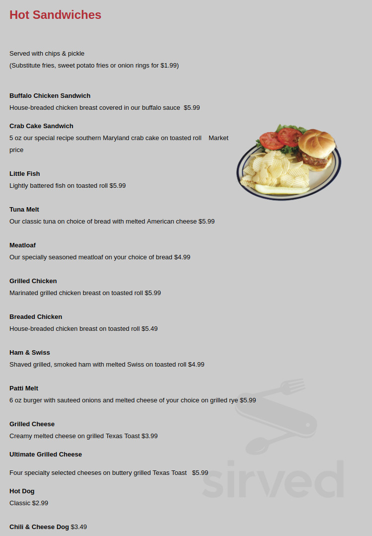 Marie's Diner menu in La Plata, Maryland, USA