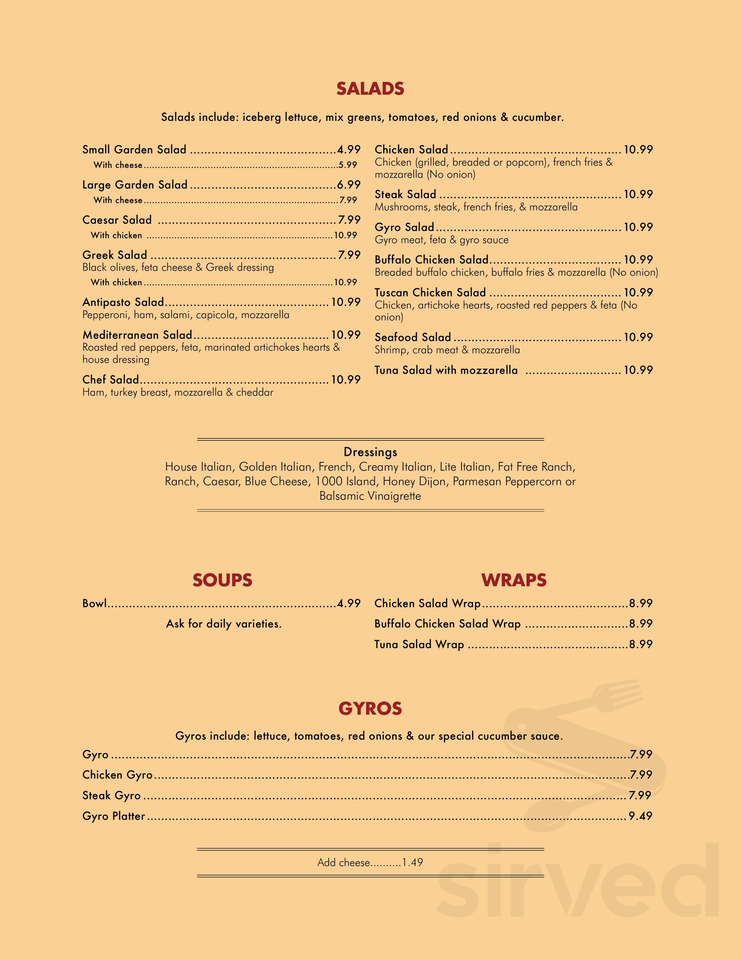 Menu - Pittsburgh PA's Cafe Milano | Sirved