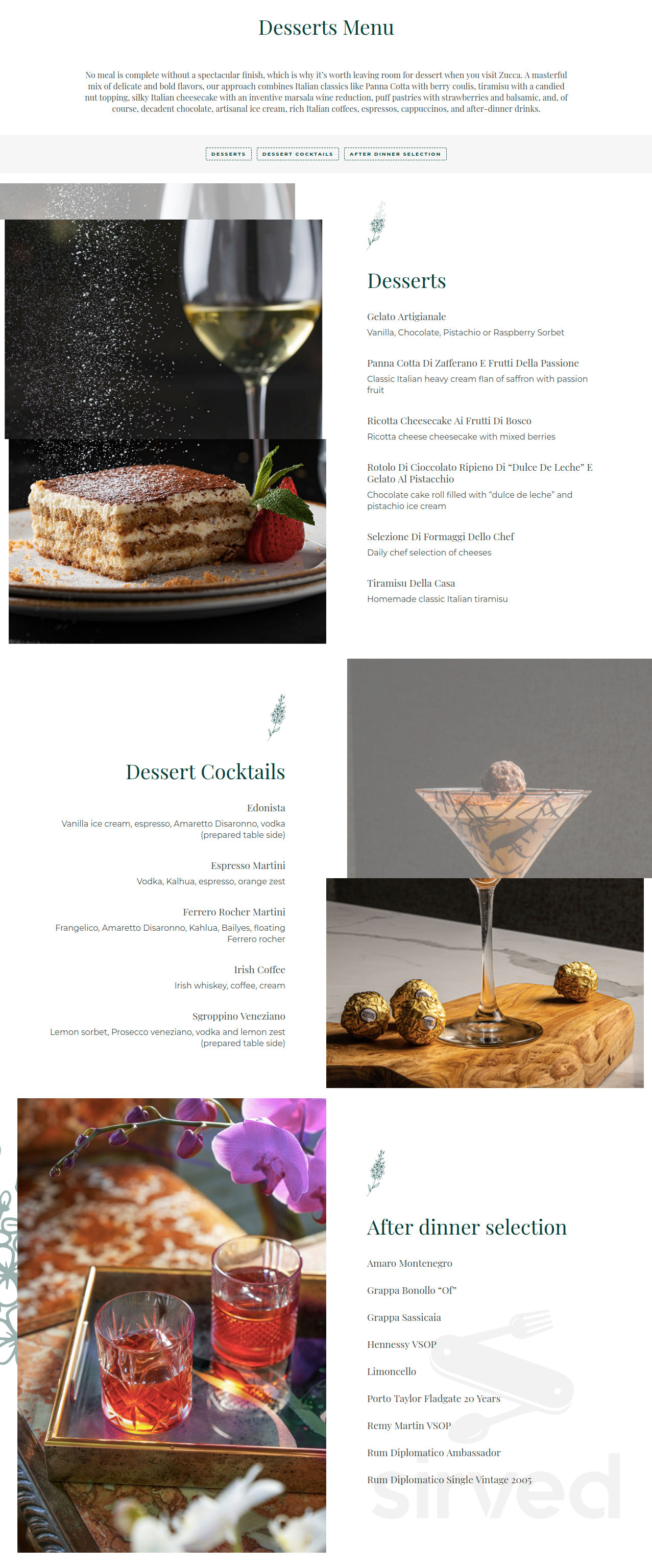 Zucca menu in Coral Gables, Florida, USA