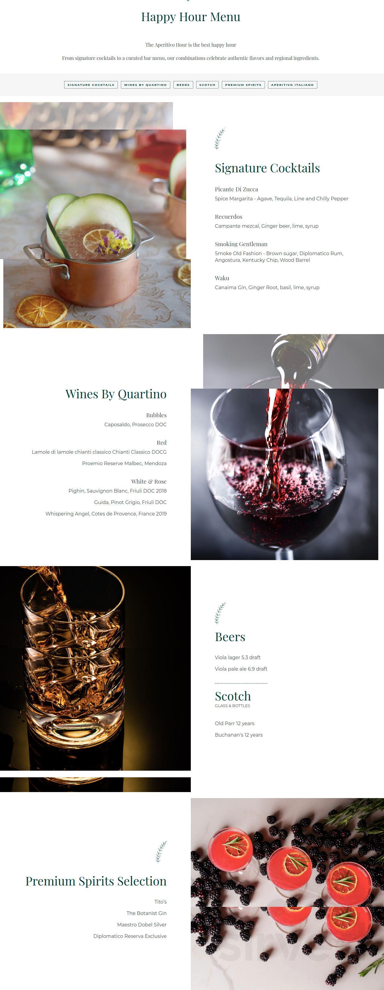 Zucca menu in Coral Gables, Florida, USA