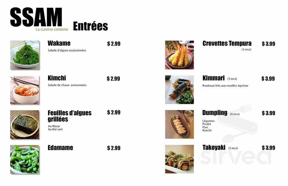 SSAM menu in Montréal, Quebec, Canada
