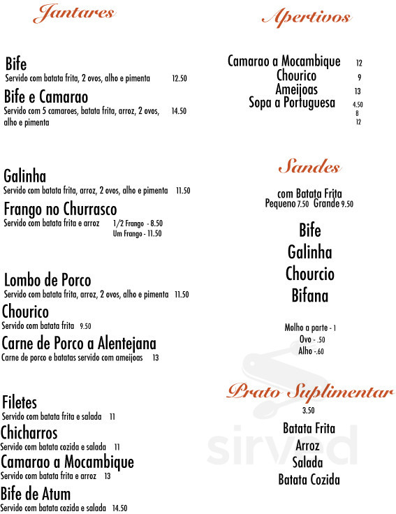 Menu - Fall River MA's Caravela Restaurant | Sirved