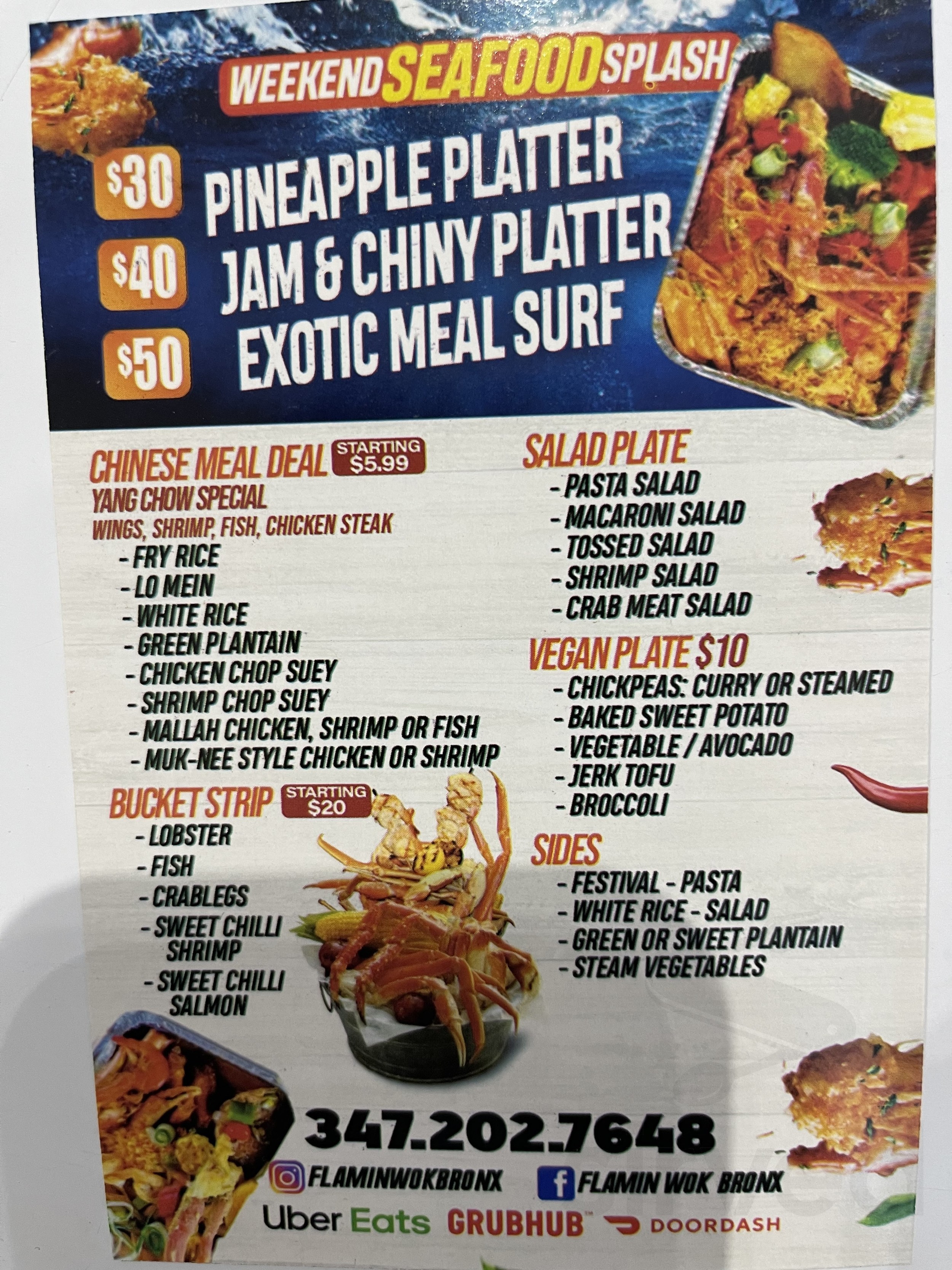 Flamin wok Jamaican Chinese & seafood menu in The Bronx, New York, USA