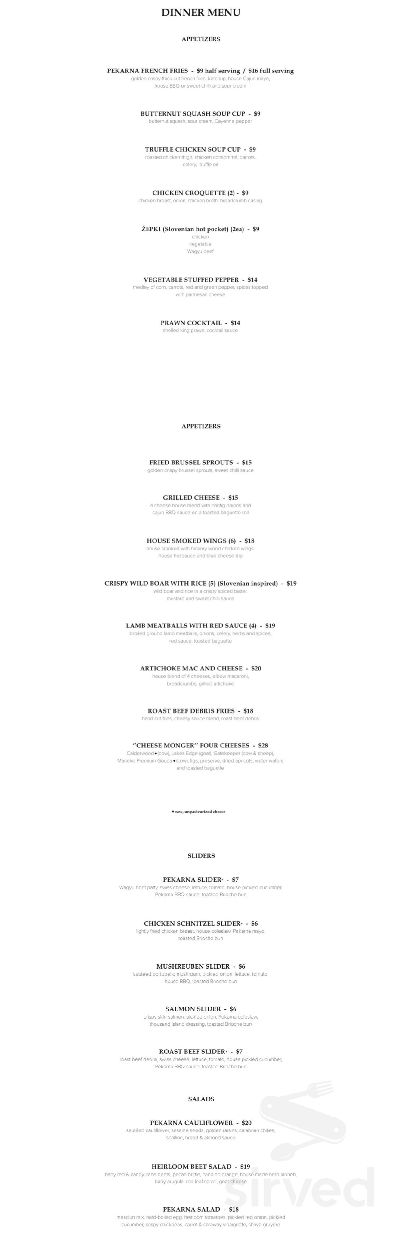 Menu - New York NY's Pekarna NYC | Sirved