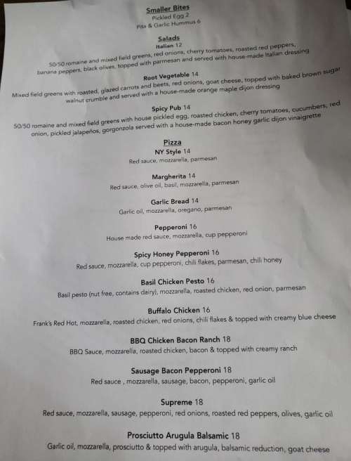 A.W. Wander menu in Manlius, New York, USA