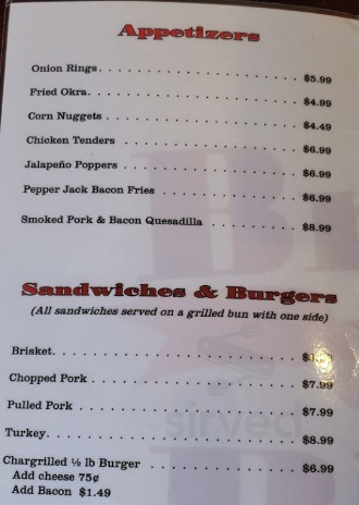 Brisky's BBQ menu in St. Augustine, Florida, USA
