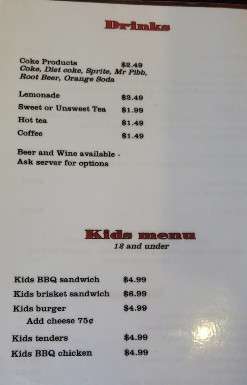 Brisky's BBQ menu in St. Augustine, Florida, USA