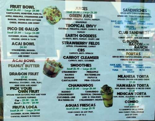 Delifruits menu in San Diego, California, USA
