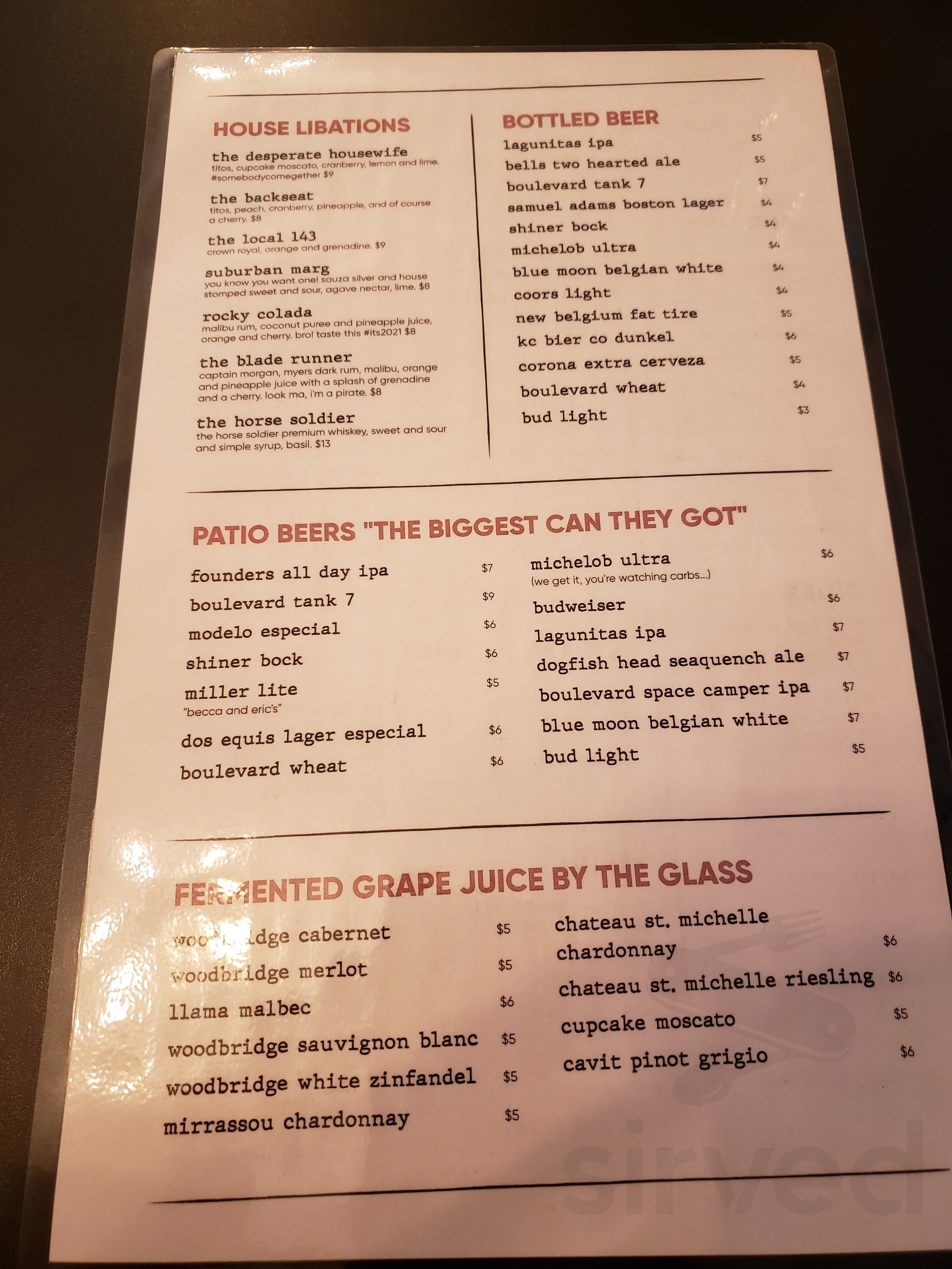 The Suburban menus in Leavenworth, Kansas, United States