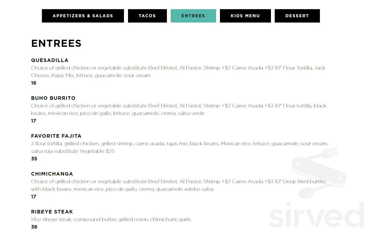 Buho Cocina y Cantina menus in Honolulu, Hawaii, United States