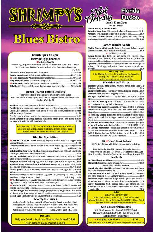 Shrimpys Waterfront menu in St Pete Beach, Florida, USA