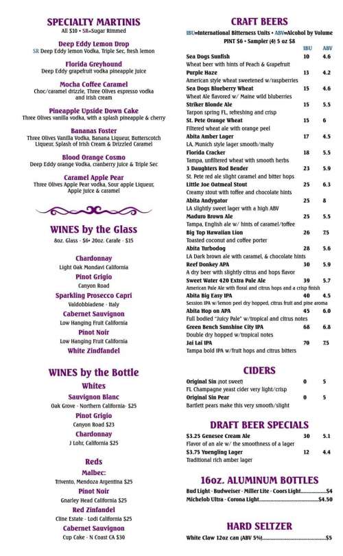 Shrimpys Waterfront menu in St Pete Beach, Florida, USA