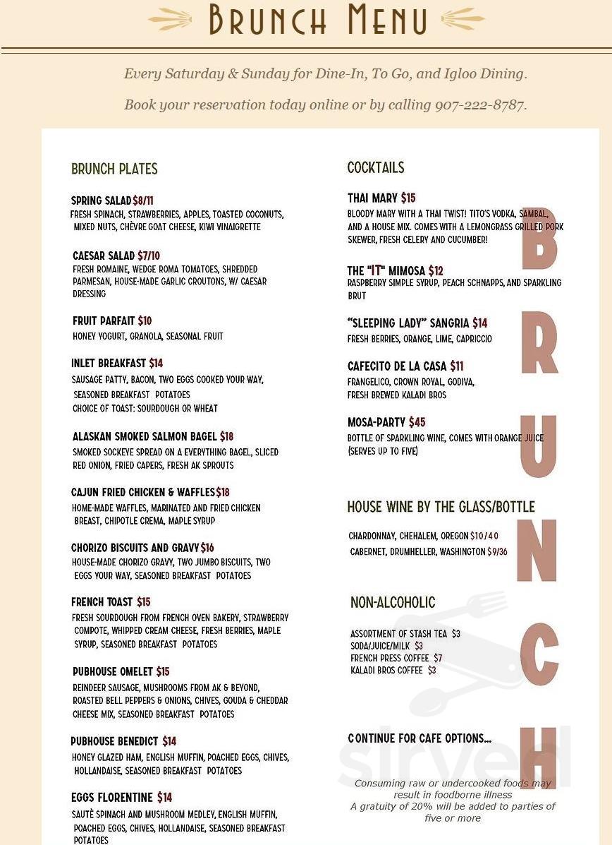 Inlet PubHouse menu in Anchorage, Alaska, USA
