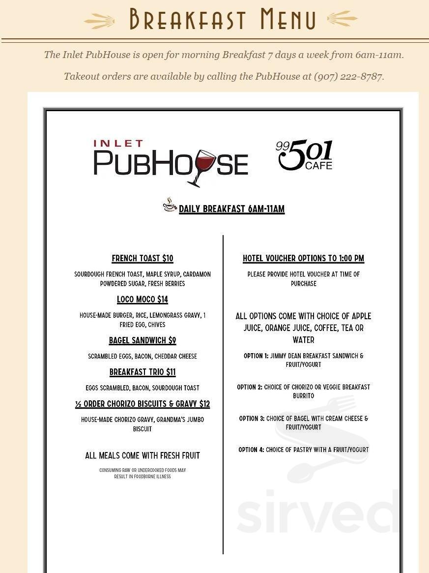 Inlet PubHouse menu in Anchorage, Alaska, USA