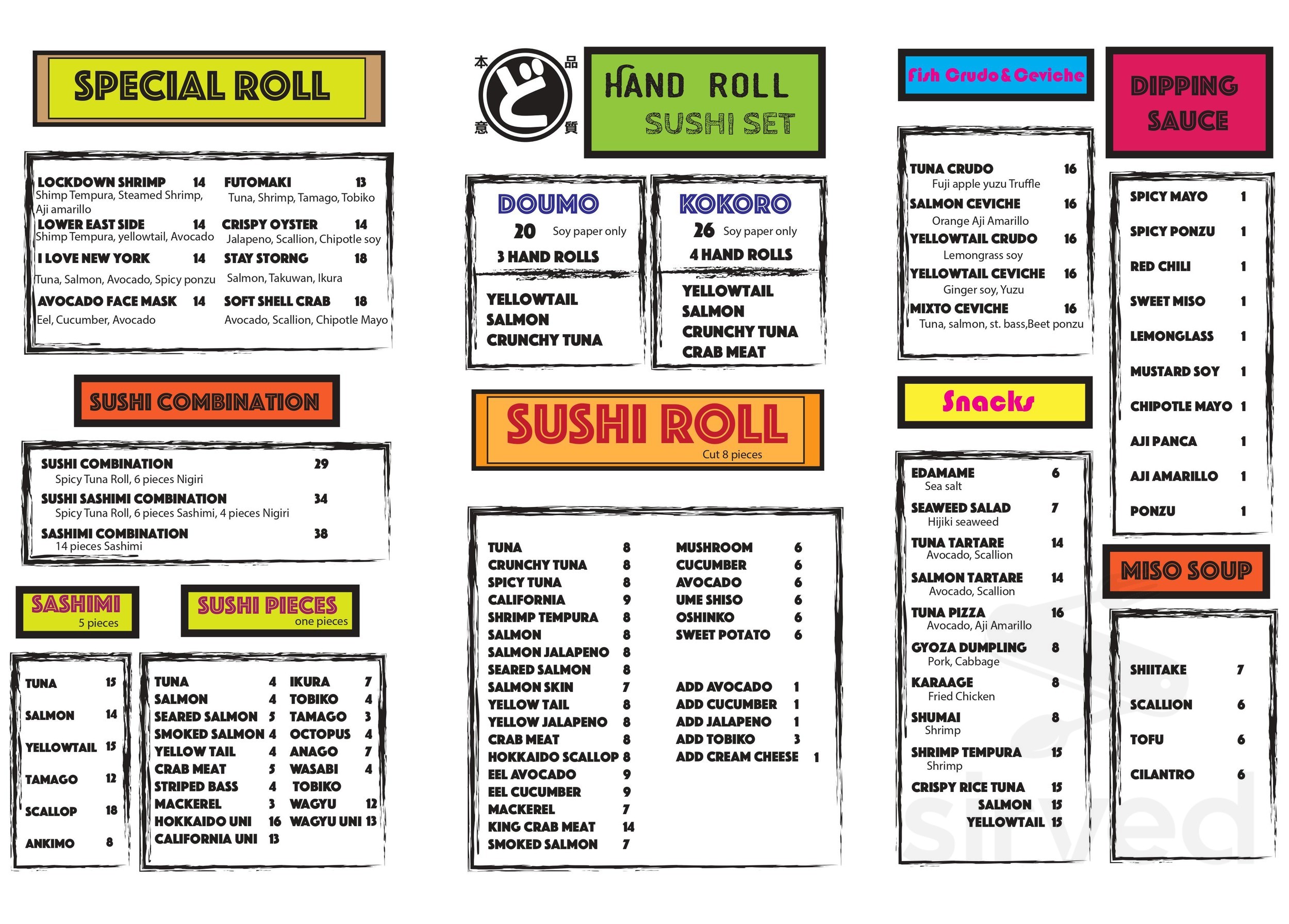 Menu - New York NY's Douska | Sirved