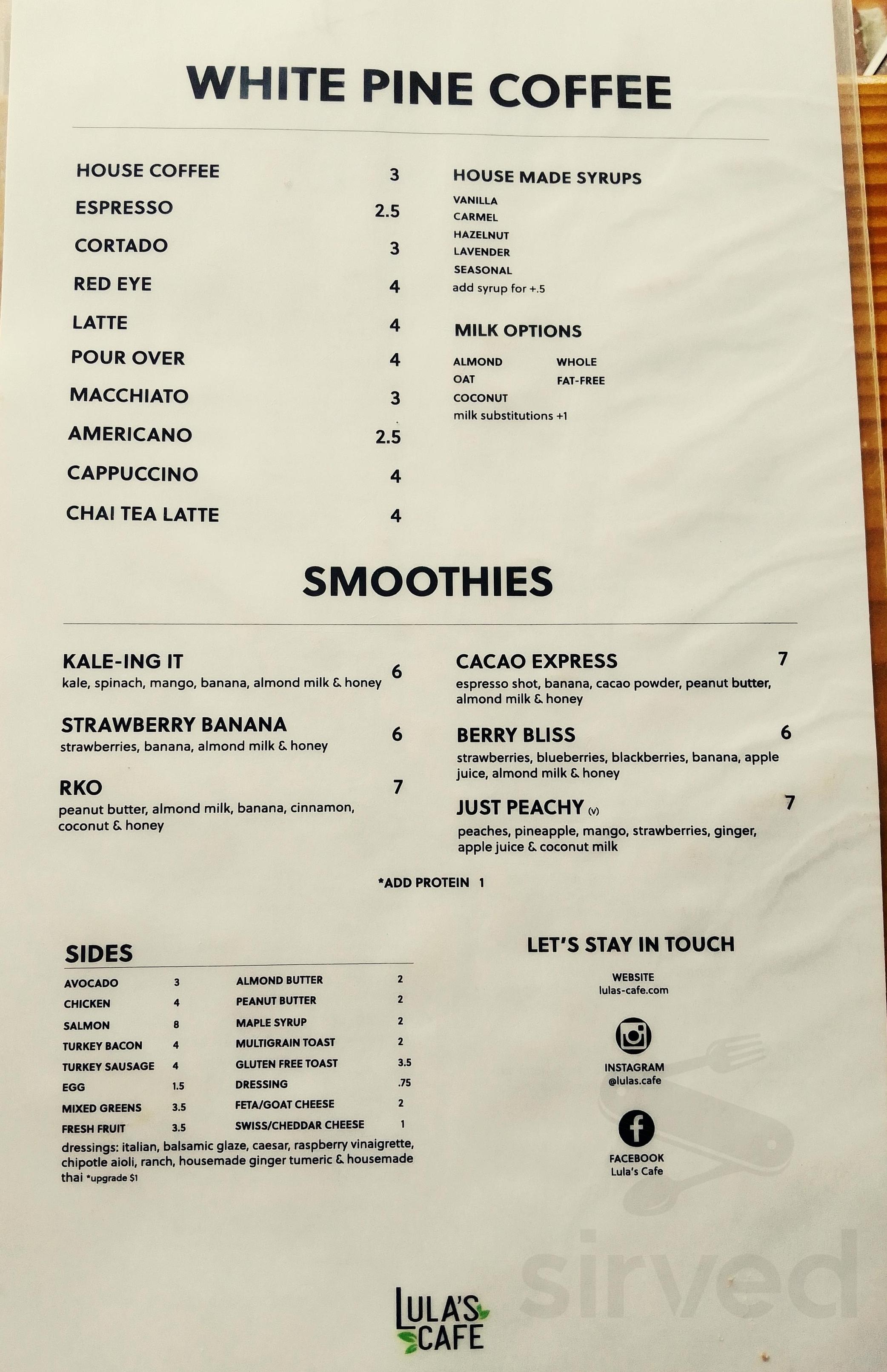 Lula's Cafe menu in Shelby Township, Michigan, USA