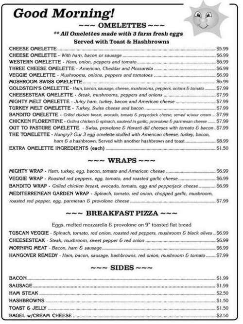 Goldstein's Delicatessen menu in Kingston, Pennsylvania, USA