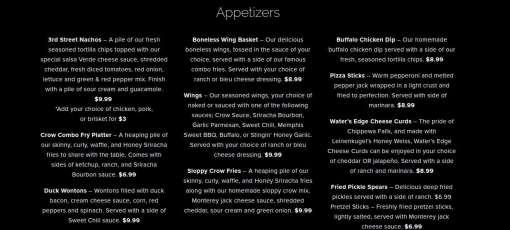 The Crow Menu - La Crosse, Wisconsin | Sirved