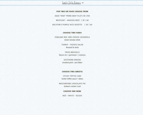 Table 28 menu in Little Rock, Arkansas, USA