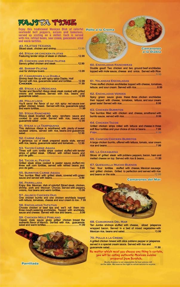 Mucho Buenos menu in Brunswick, Ohio, USA