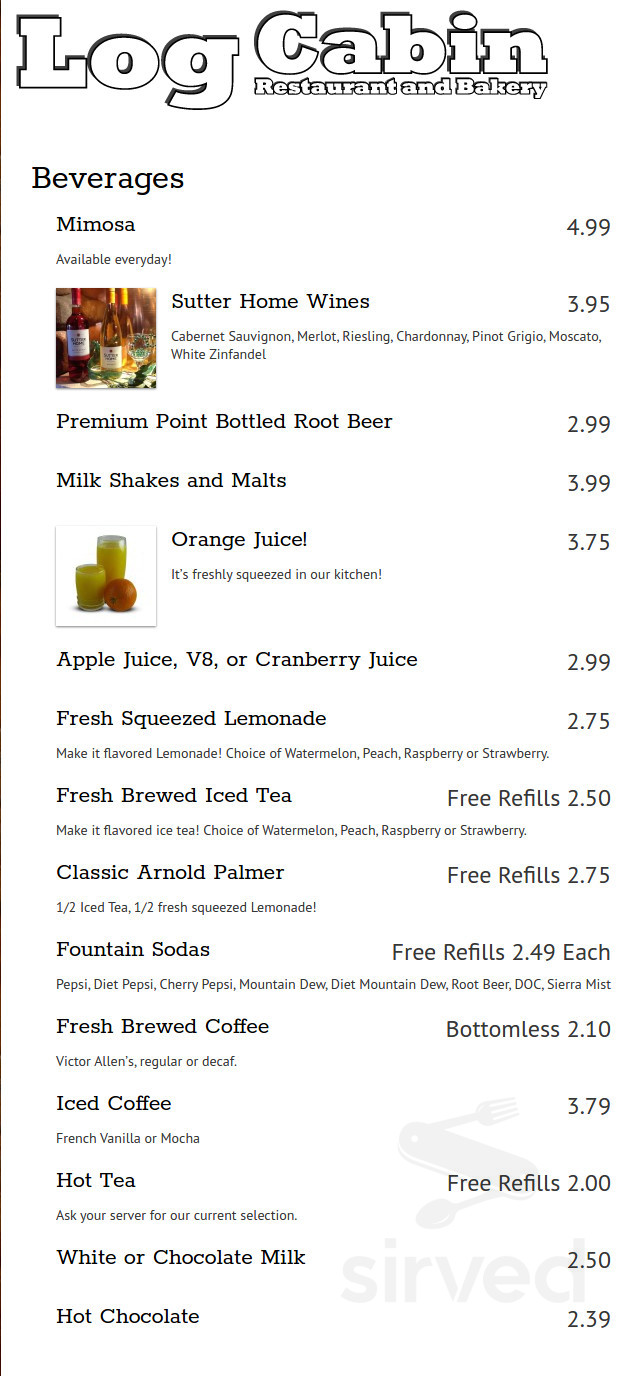 Log Cabin Family Restaurant Menu - Baraboo, Wisconsin | Sirved