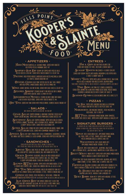 Slainte Irish Pub and Restaurant menu in Baltimore, Maryland, USA