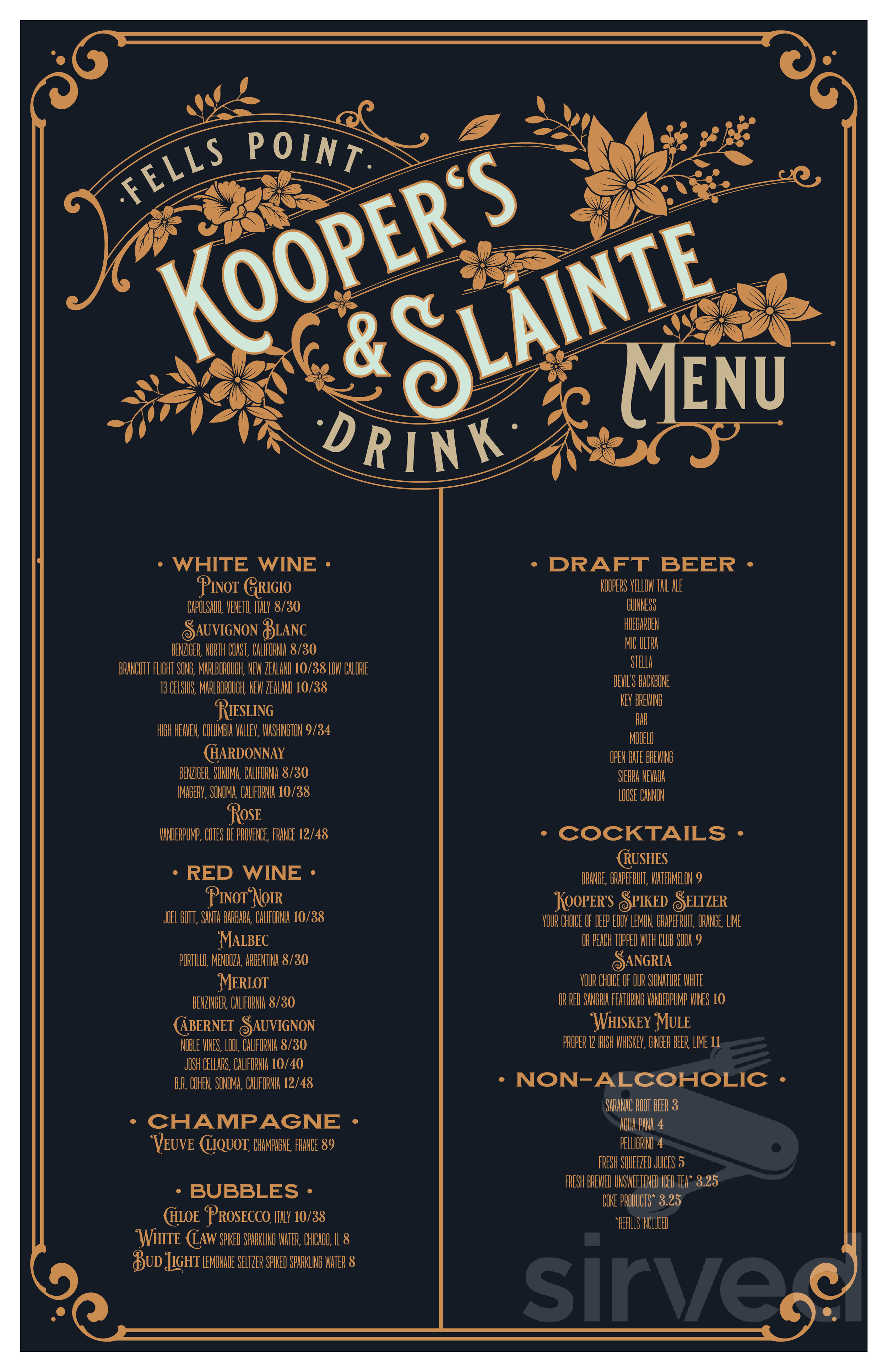 Slainte Irish Pub and Restaurant menu in Baltimore, Maryland, USA
