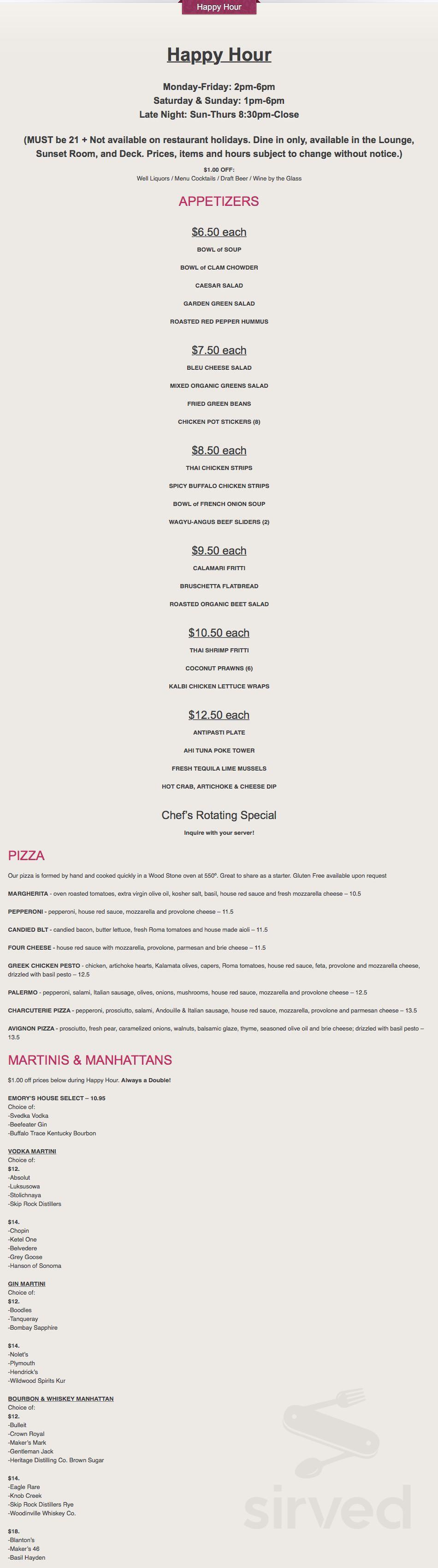 Emory's on Silver Lake menu in Everett, Washington, USA