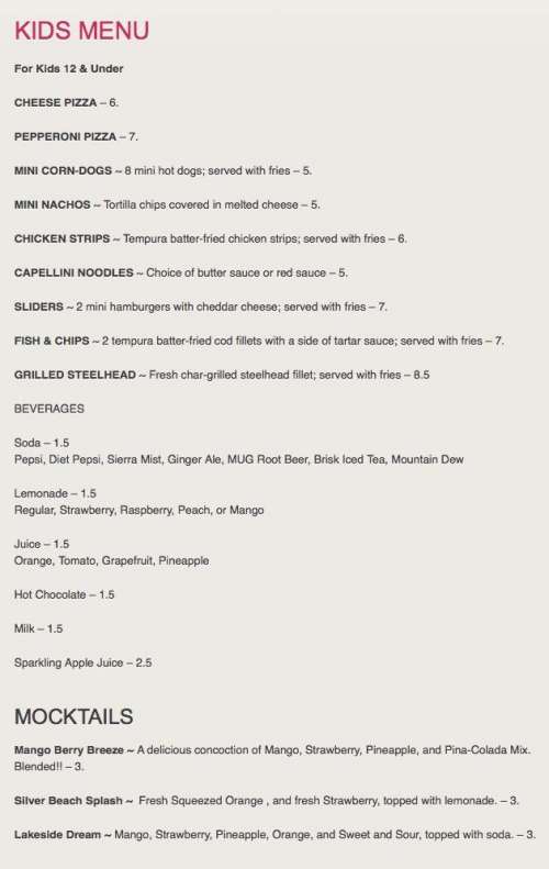 Emory's on Silver Lake menu in Everett, Washington, USA