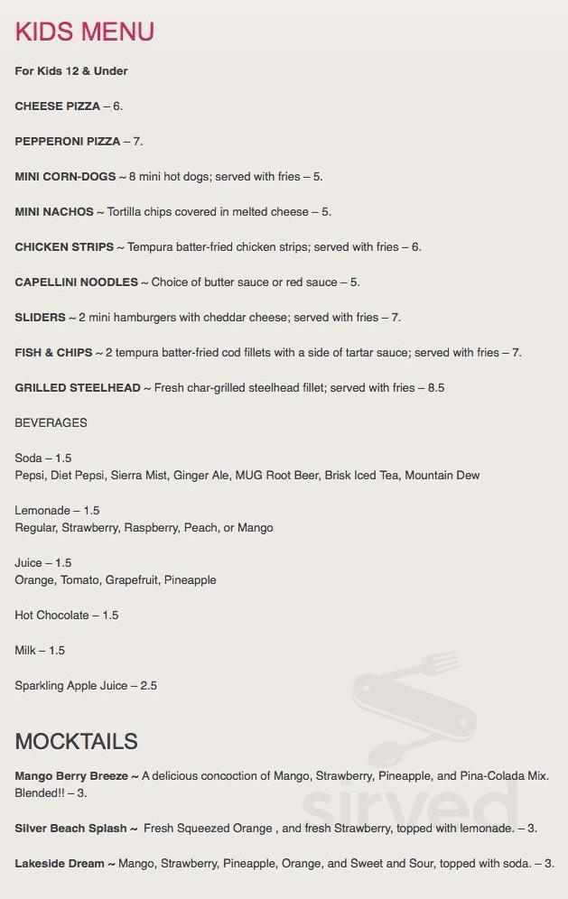 Emory's on Silver Lake menu in Everett, Washington, USA