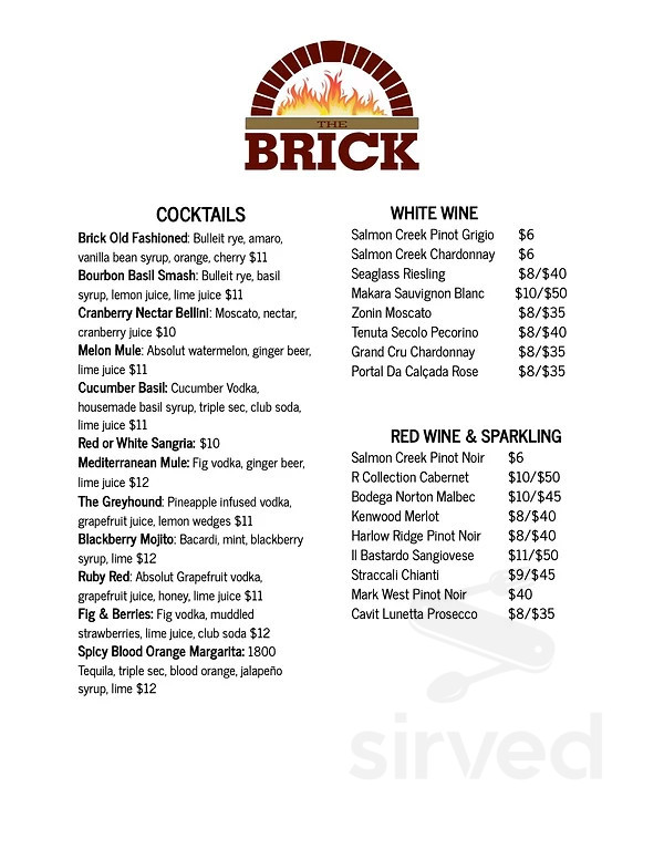 The Brick menu in Bethlehem, Pennsylvania, USA