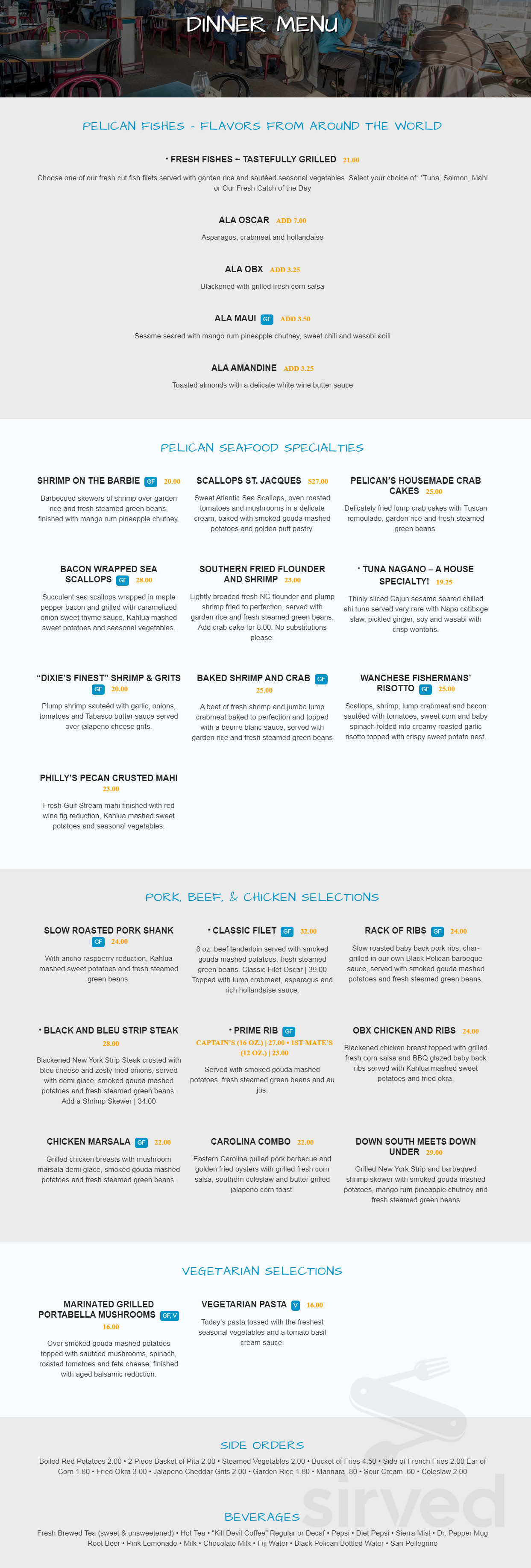 Menu - Kitty Hawk NC's Black Pelican Oceanfront Restaurant | Sirved